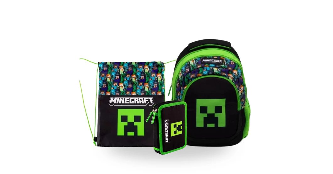 Minecraft ergonomikus iskolatáska szett - emeletes tolltartóval ...